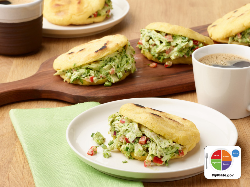 Corncakes with Chicken Avocado Salad | Arepa Reina Pepiada | MyPlate